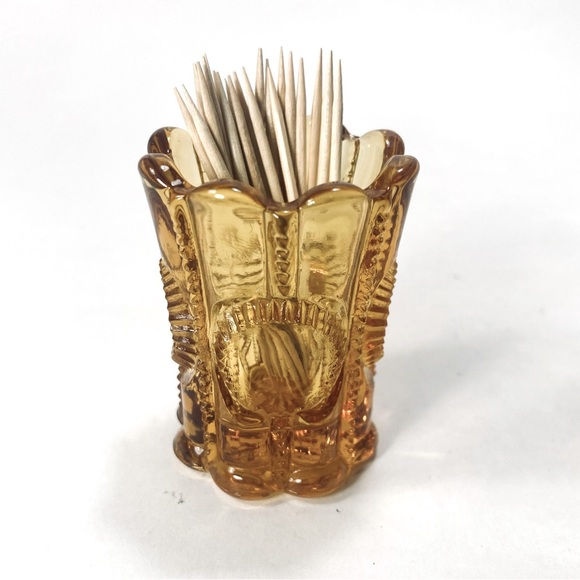 Accents | Vintage Amber Moon Pressed Glass Toothpick Matchstick Holder ...